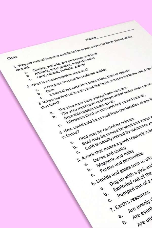 Distribution of Natural Resources Middle School