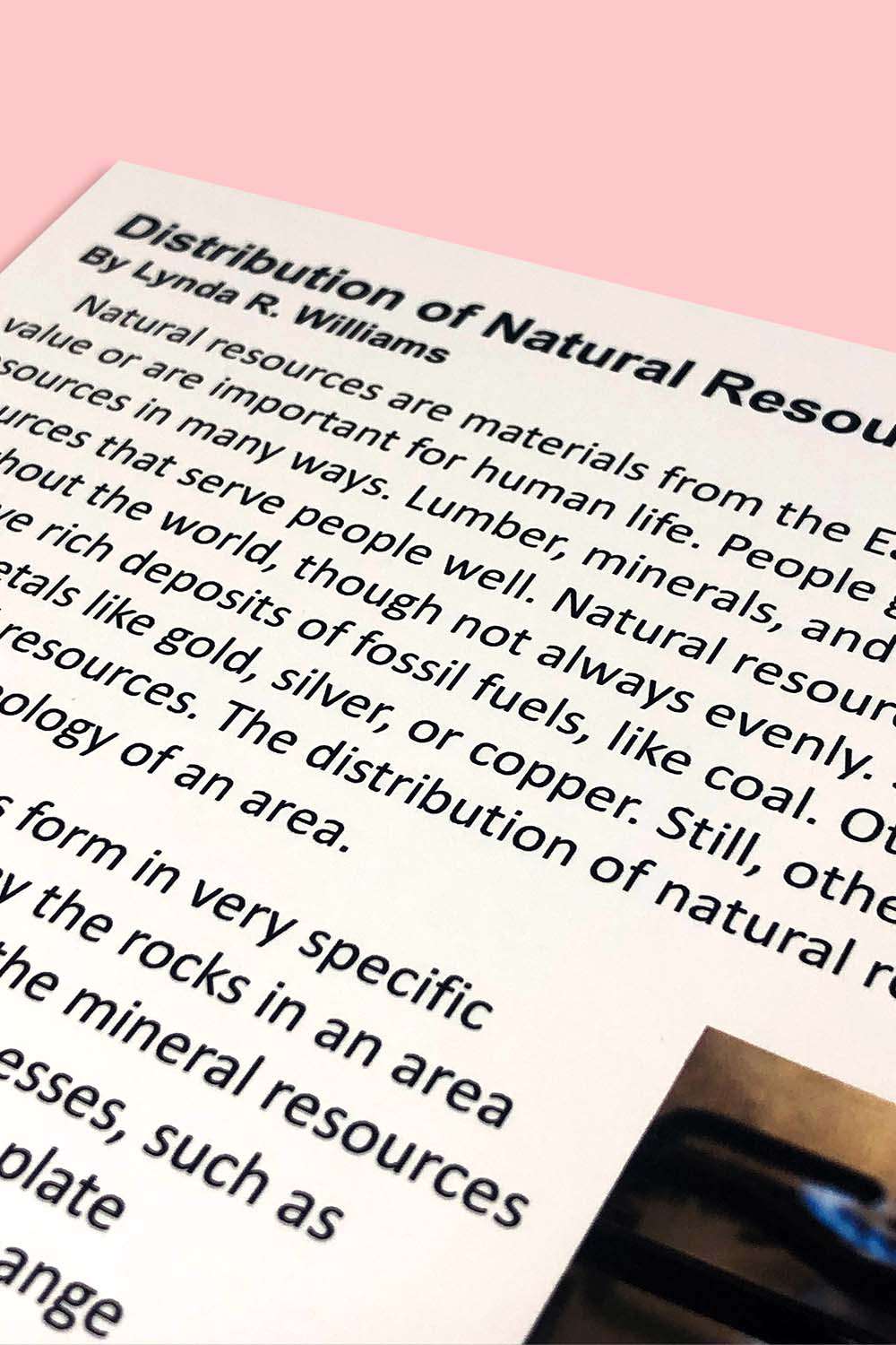 Distribution of Natural Resources Middle School