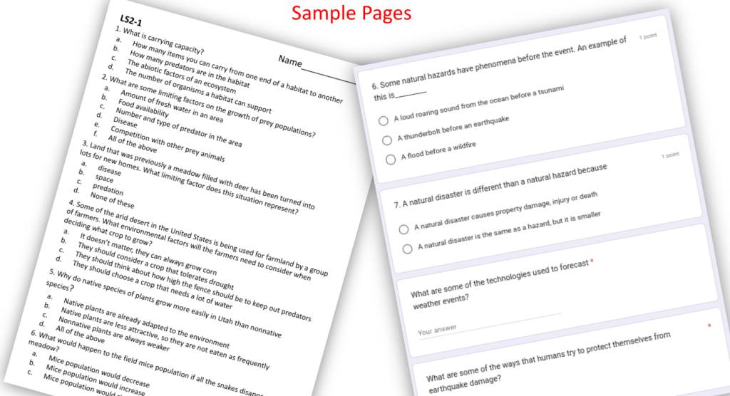 California Integrated Model Seventh Grade Assessments -Science Quizzes ...