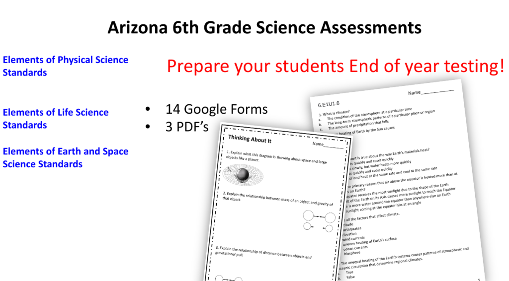 Arizona Sixth Grade Assessments-Science Quizzes-Test Prep