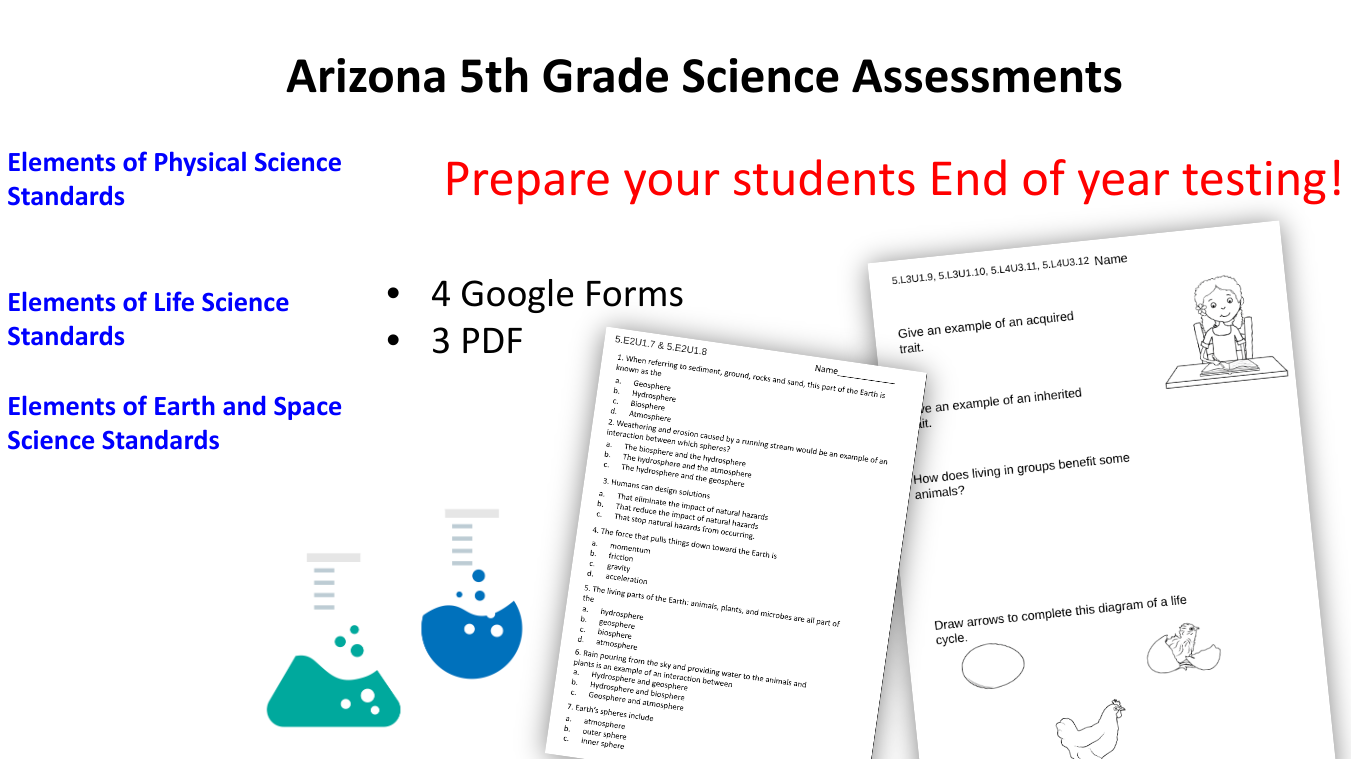 Arizona Fifth Grade Assessments-Science Quizzes-Test prep