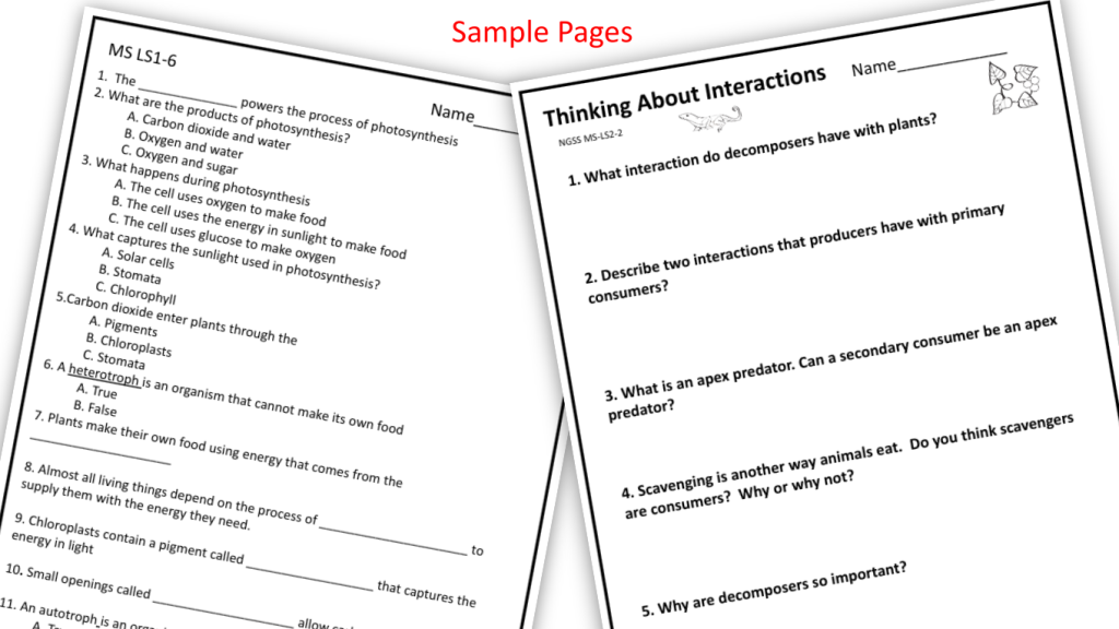 NGSS Life Science Assessments Science Quizzes