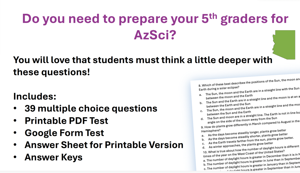 AzSci Practice Test for Arizona 5th Grade Science Test Prep and Science ...
